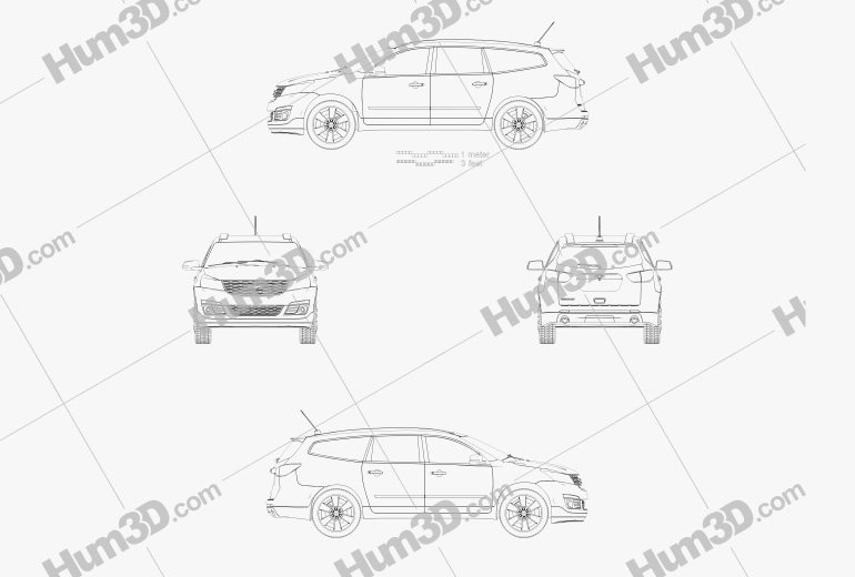 Chevrolet Traverse 2013 테크니컬 드로잉 - 3DModels.org