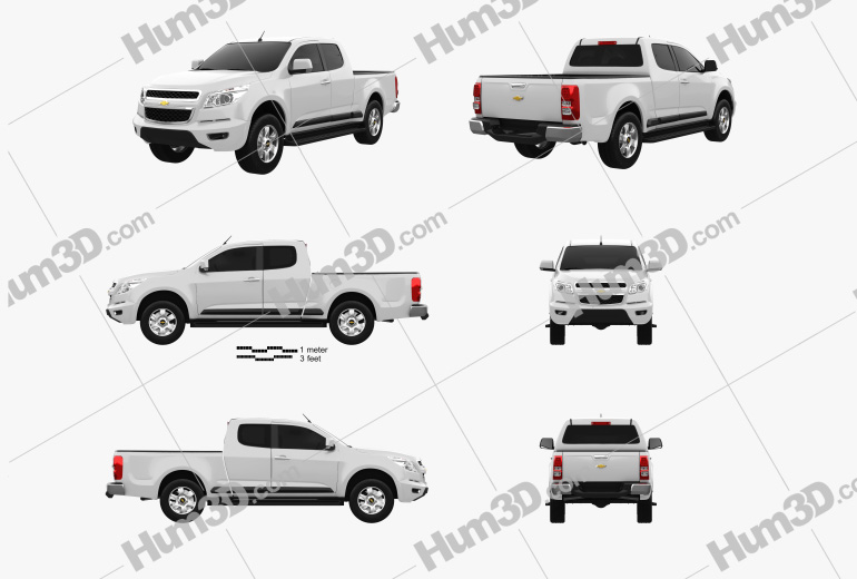 Chevrolet Colorado S-10 Extended Cab 2016 Blueprint Template - 3DModels.org