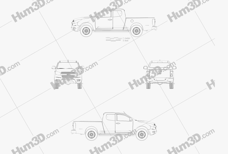 Chevrolet Colorado S-10 Extended Cab 2016 Blueprint - 3DModels.org