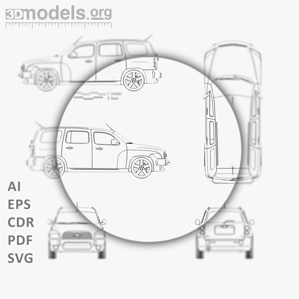 Chevrolet HHR Station Wagon 2011 Vektör Teknik Çizim - 3DModels.org