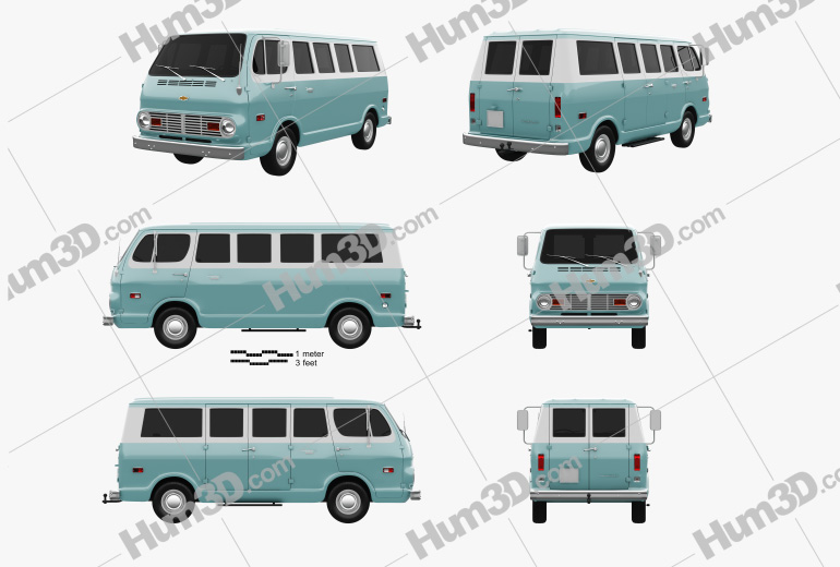 Chevrolet Sport Van 1968 Blueprint Template - 3DModels.org