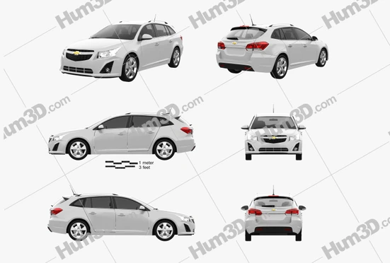 Chevrolet Cruze blueprints Download in PNG - 3DModels.org