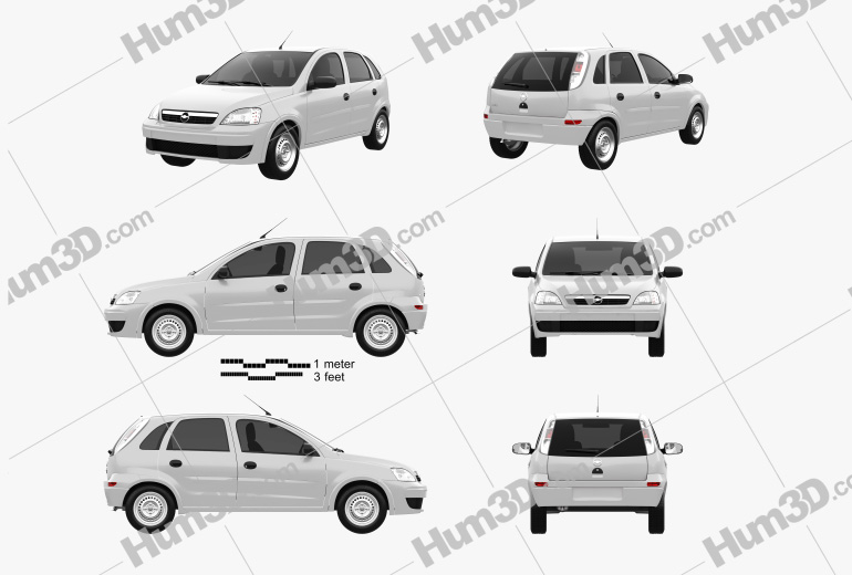 Chevrolet Corsa 5 puertas hatchback 2012 Plantilla de Plano - 3DModels.org