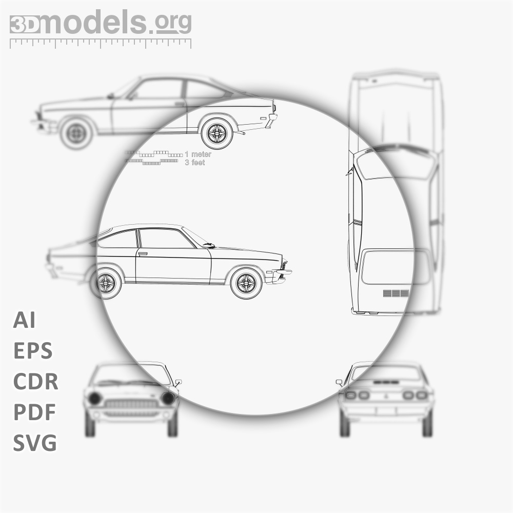 Chevrolet Vega hatchback 1971 Vector Blueprint - 3DModels.org