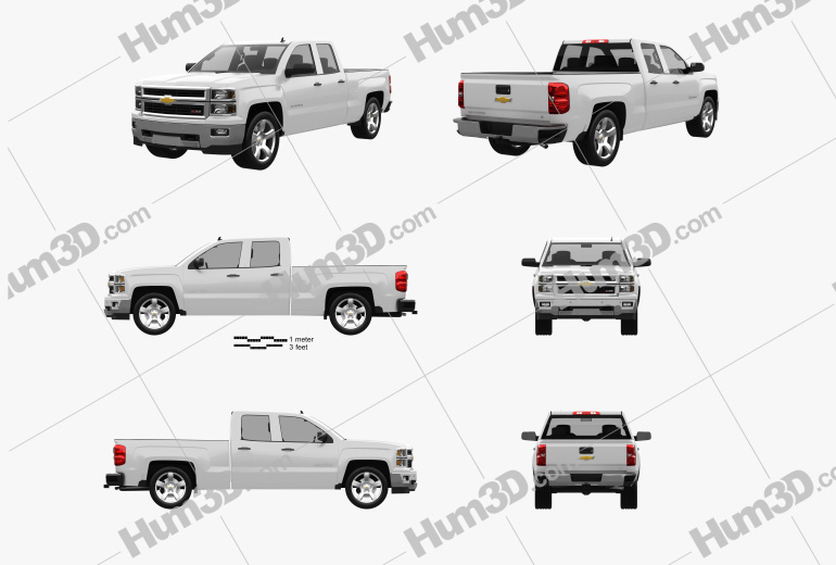 Chevrolet Silverado Extended Cab Z71 2016 Blueprint Template - 3DModels.org