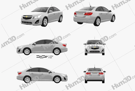 Chevrolet Cruze blueprints Download in PNG - 3DModels.org
