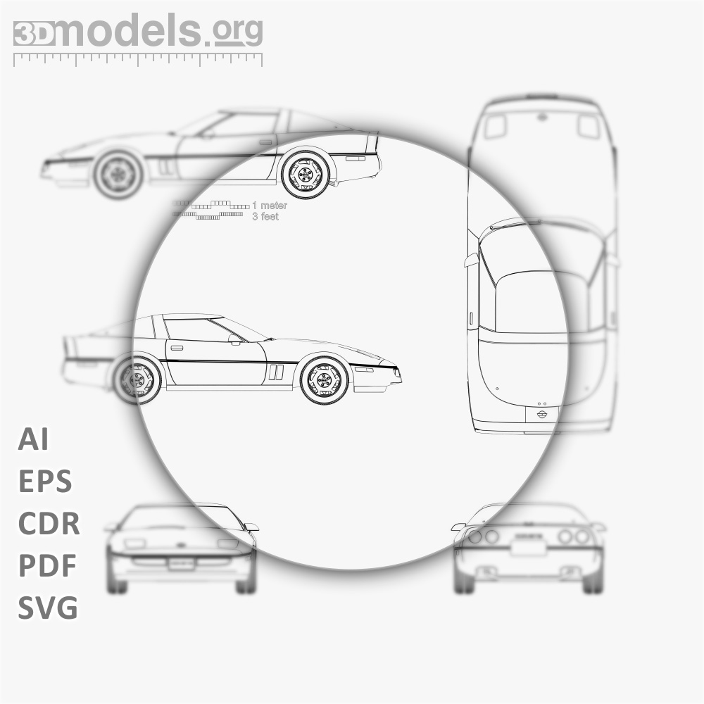 Chevrolet Corvette (C4) coupe 1996 Vector Blueprint - 3DModels.org
