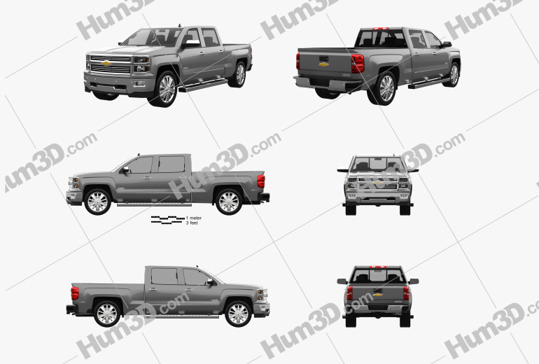 Chevrolet Silverado Crew Cab High Country 2016 Blueprint Template ...
