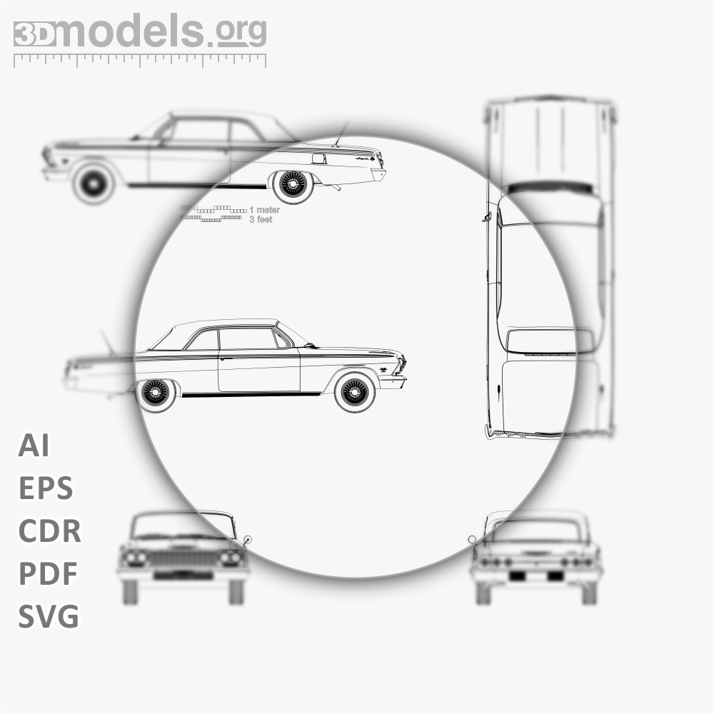 Chevrolet Impala SS 409 1962 Vector Blueprint - 3DModels.org