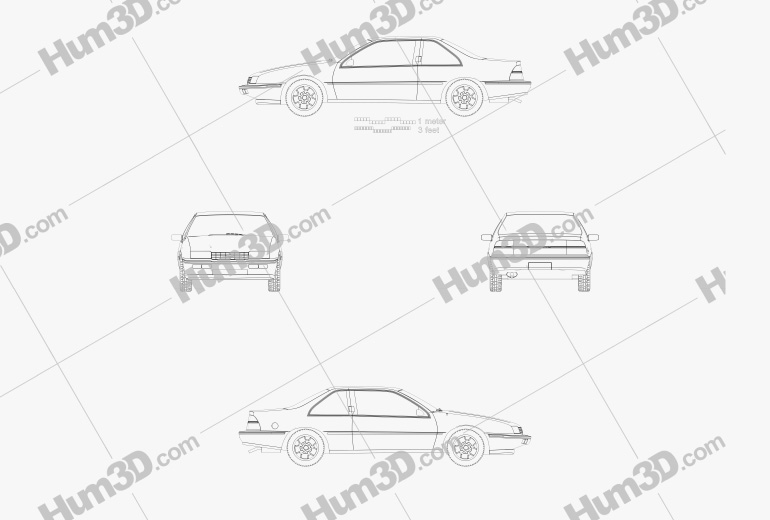 Chevrolet Beretta GT 1993 Blueprint - 3DModels.org