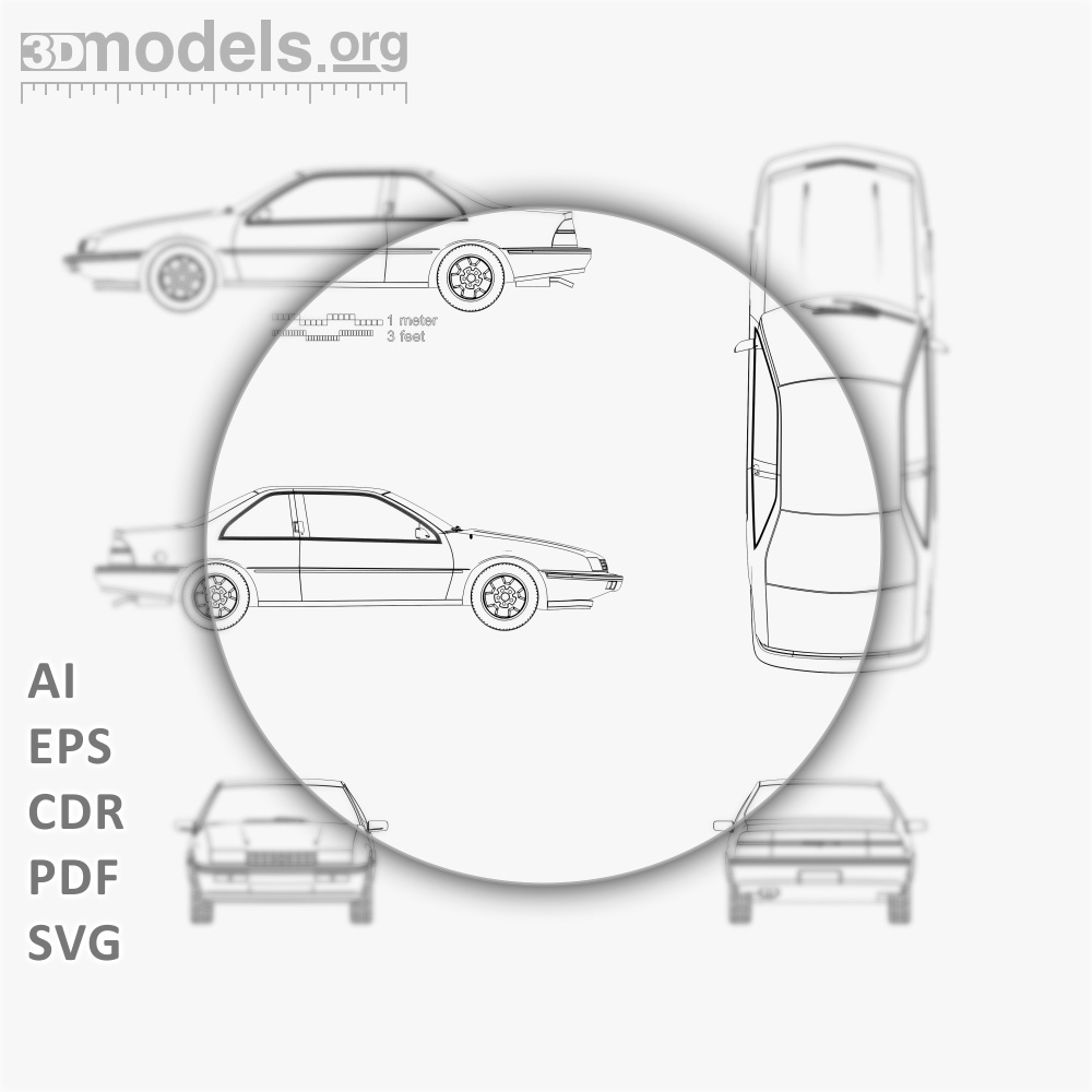 Chevrolet Beretta GT 1993 Vector Blueprint - 3DModels.org