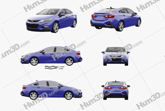 Chevrolet Cruze blueprints Download in PNG - 3DModels.org