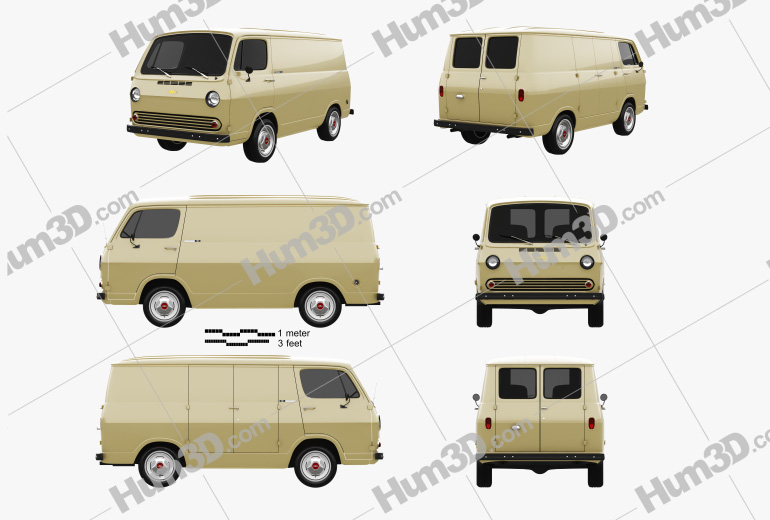 Chevrolet G10 Chevy Van 1964 Blueprint Template - 3DModels.org
