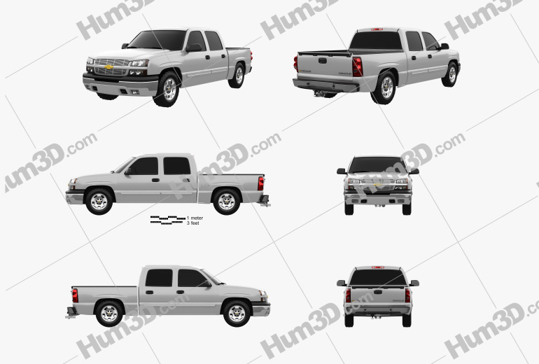 Chevrolet Silverado 1500 Crew Cab Short bed 2002 Blueprint Template ...