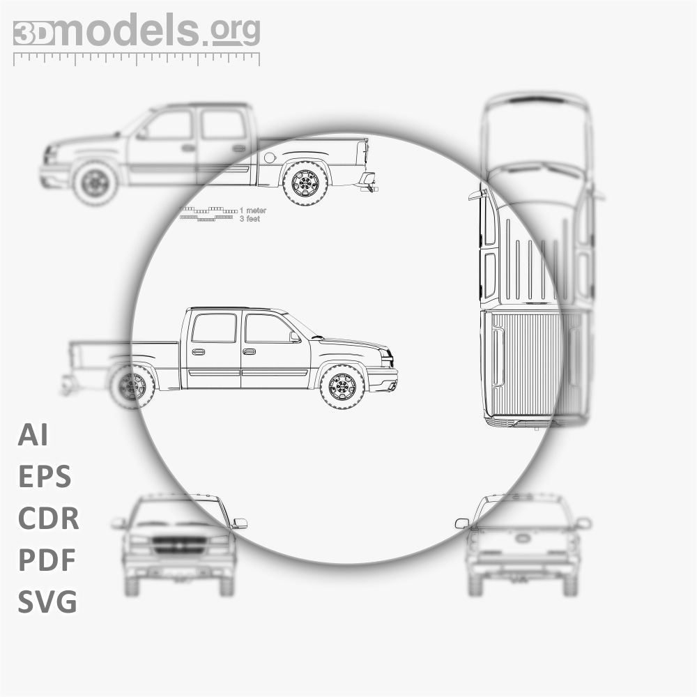 Chevrolet Silverado 1500 Crew Cab Short bed 2007 Vector Blueprint ...