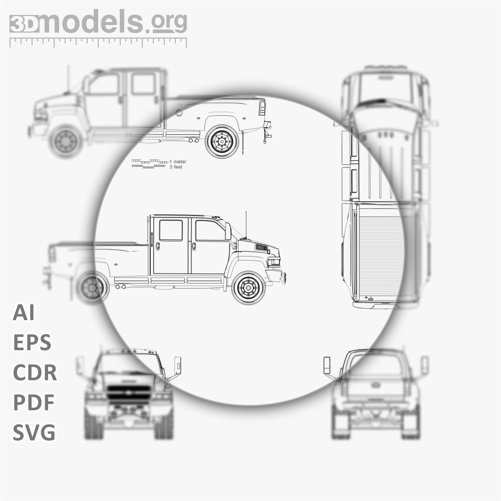 Chevrolet Kodiak C4500 Crew Cab Pickup 2009 Vector Blueprint - 3DModels.org