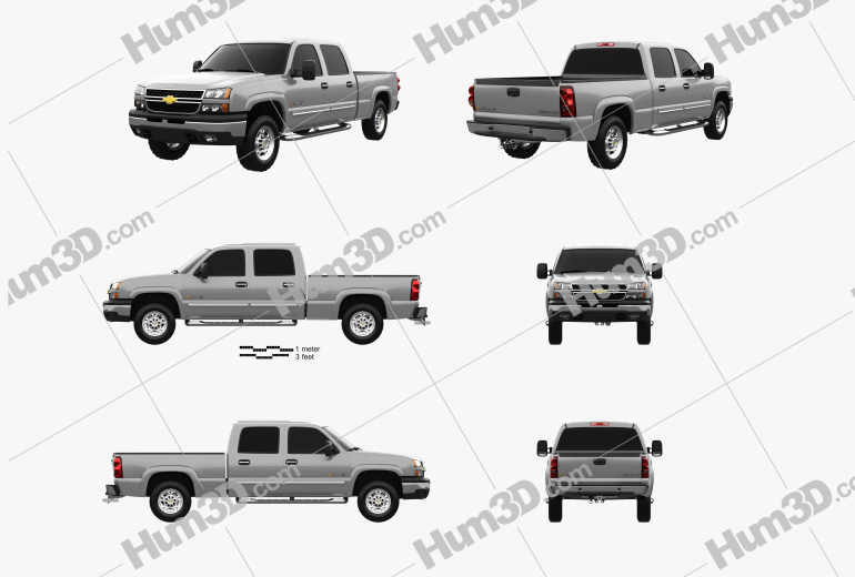 Chevrolet Silverado 2500 Crew Cab Long bed 2002 Blueprint Template ...