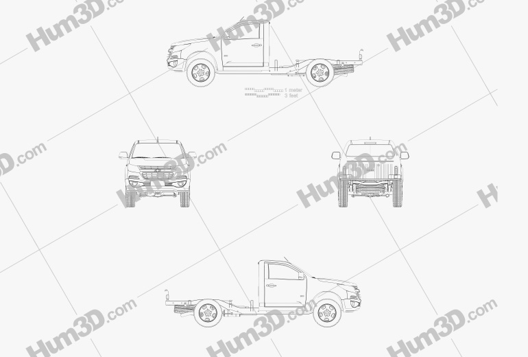 Chevrolet Colorado S-10 Regular Cab Chassis 2019 蓝图 - 3DModels.org