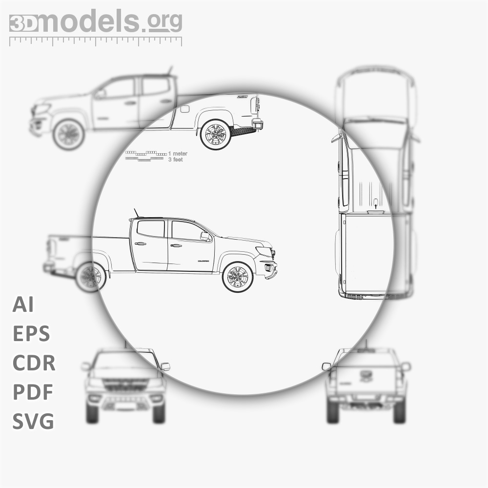 Chevrolet Colorado Crew Cab Long Box Z71 US-spec 2017 Vector Blueprint ...