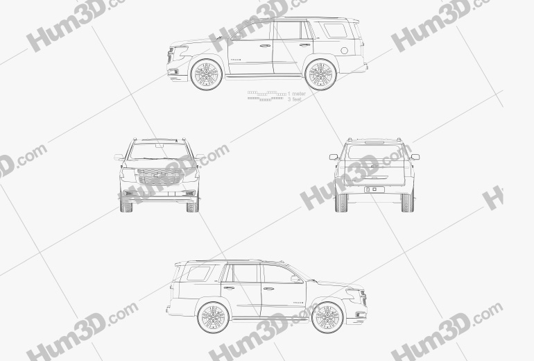 Chevrolet Tahoe LT 2017 Blueprint - 3DModels.org