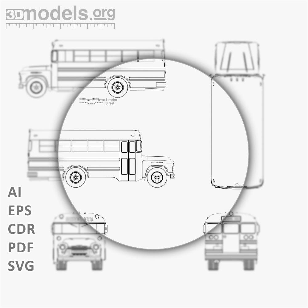 Chevrolet 4500 School Bus 1956 Vector Blueprint - 3DModels.org
