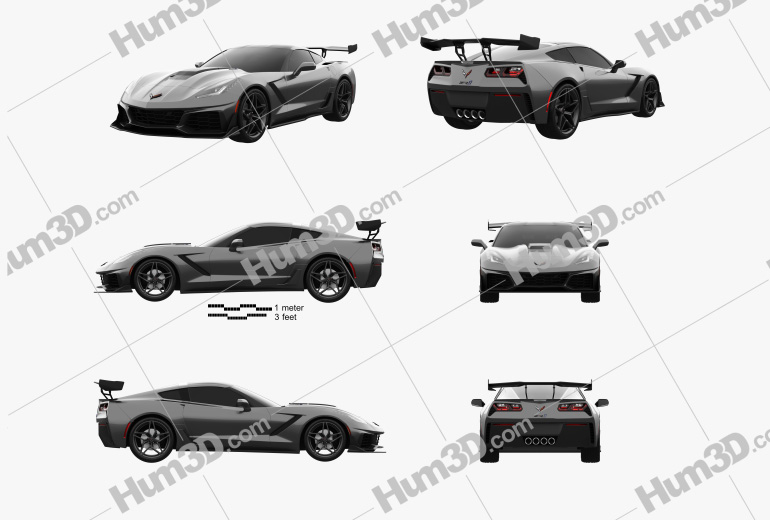 Chevrolet Corvette (C7) ZR1 coupe 2020 Blueprint Template - 3DModels.org