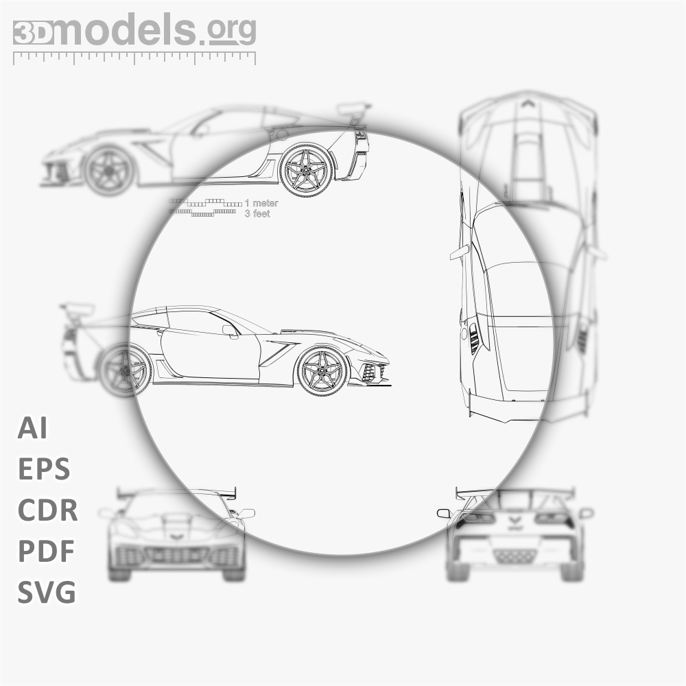 Chevrolet Corvette (C7) ZR1 coupe 2020 Vector Blueprint - 3DModels.org