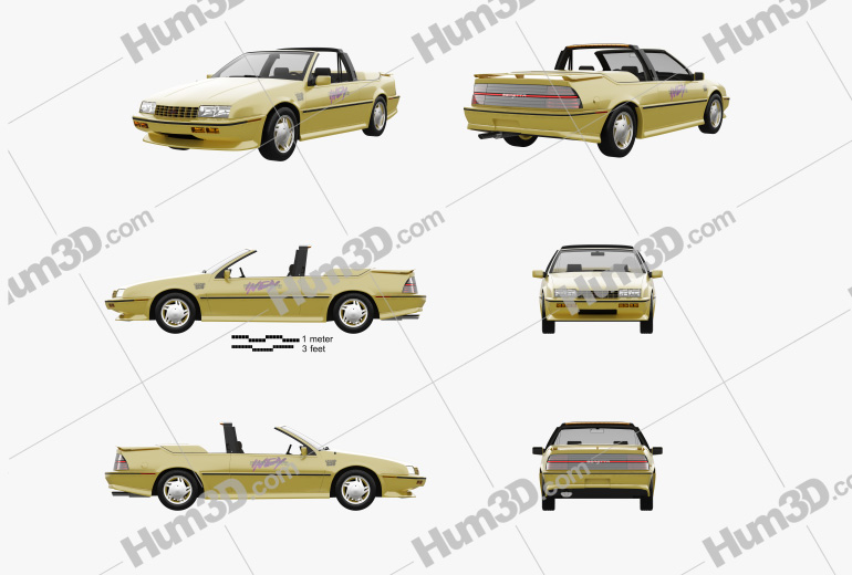 Chevrolet Beretta Indy 500 Pace Car 1993 Blueprint Template - 3DModels.org