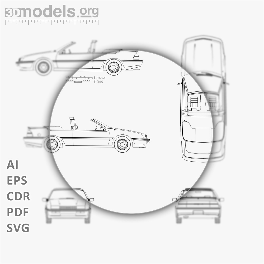 Chevrolet Beretta Indy 500 Pace Car 1993 Vector Blueprint - 3DModels.org