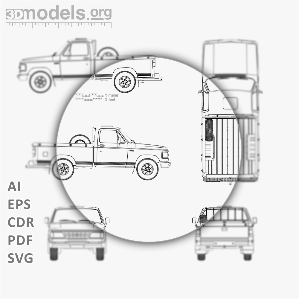 Chevrolet D-20 Single Cab 1995 Vector Blueprint - 3DModels.org