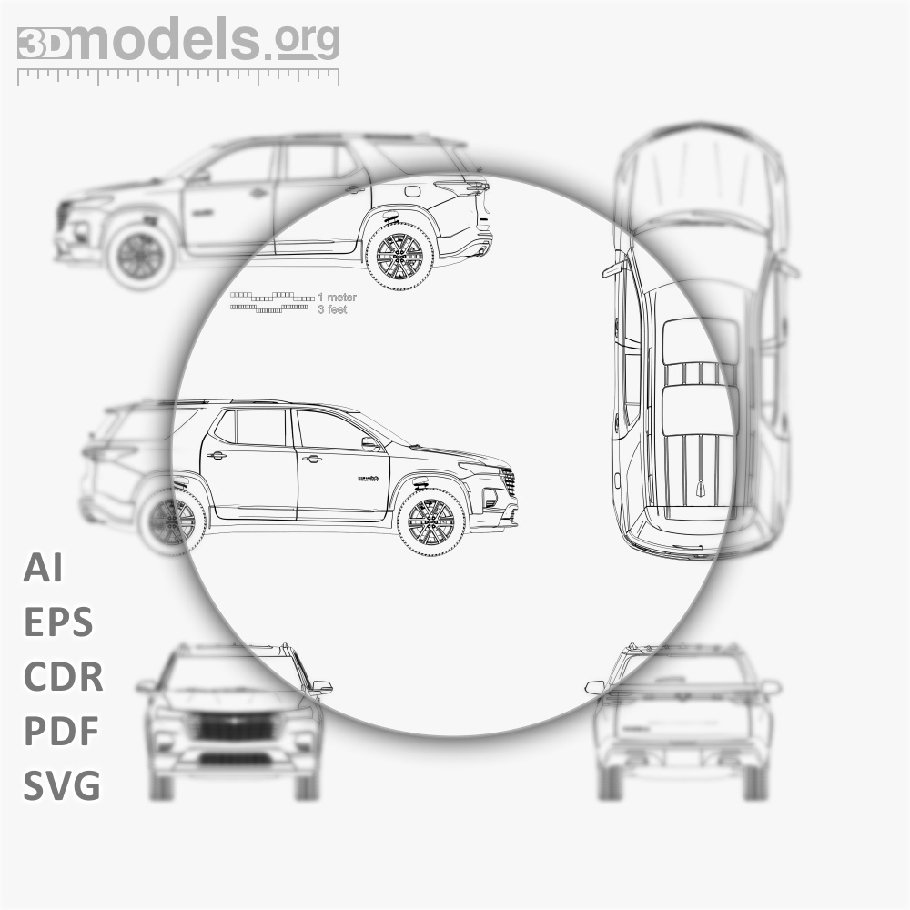 Chevrolet Traverse High Country 2023 Vector Blueprint - 3DModels.org
