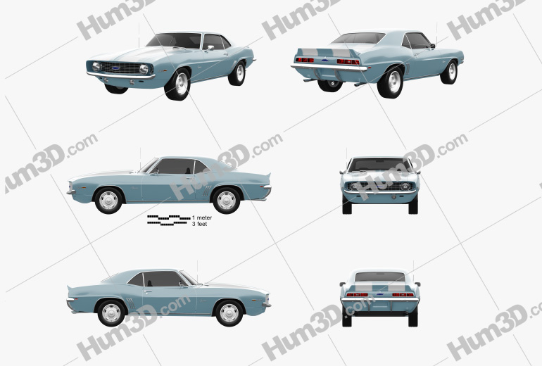 Chevrolet Camaro 350 coupe 1969 Blueprint Template - 3DModels.org