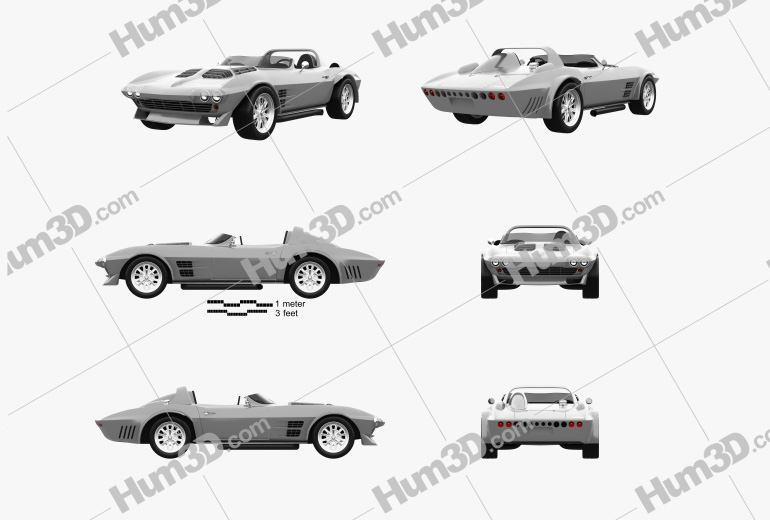 Chevrolet Corvette Grand Sport 1963 Blueprint Template - 3DModels.org