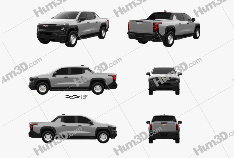Chevrolet Silverado EV Crew Cab WT 2024 Blueprint Template - 3DModels.org