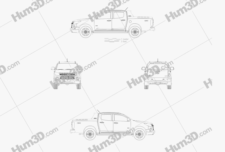 Chevrolet S10 Cabina Doble HighCountry 2020 Blueprint - 3DModels.org