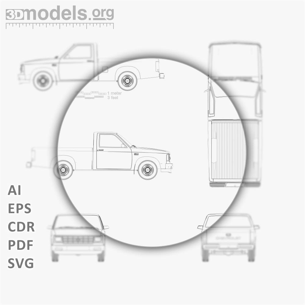 シボレー S10 レギュラーキャブ 1988 ベクター設計図 - 3DModels.org