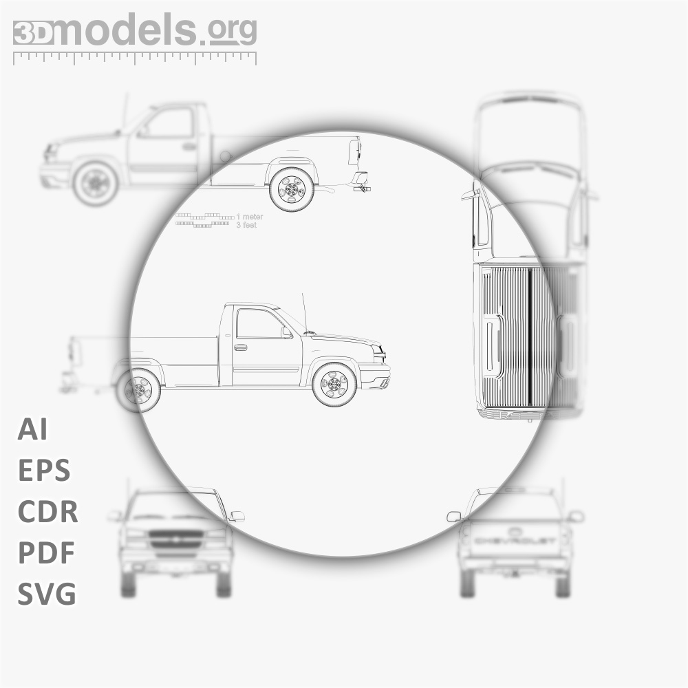 Chevrolet Silverado 1500 Regular Cab Long bed WT 2006 Vector Blueprint ...