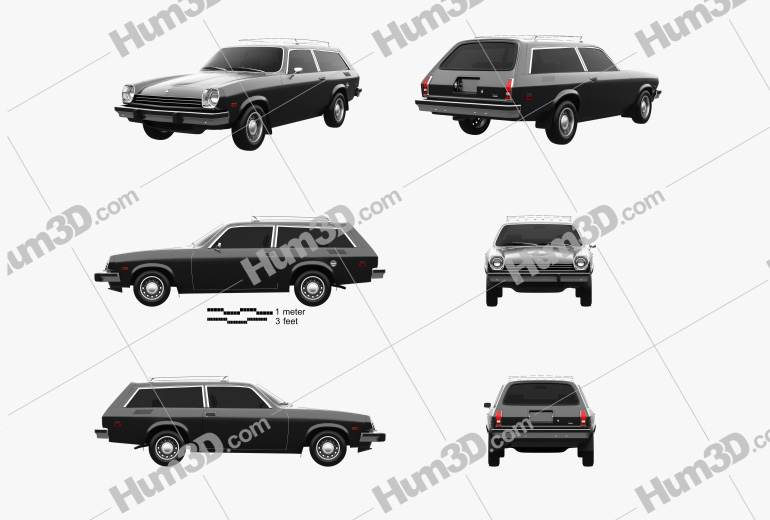 Chevrolet Vega Kammback wagon 1976 Blueprint Template - 3DModels.org