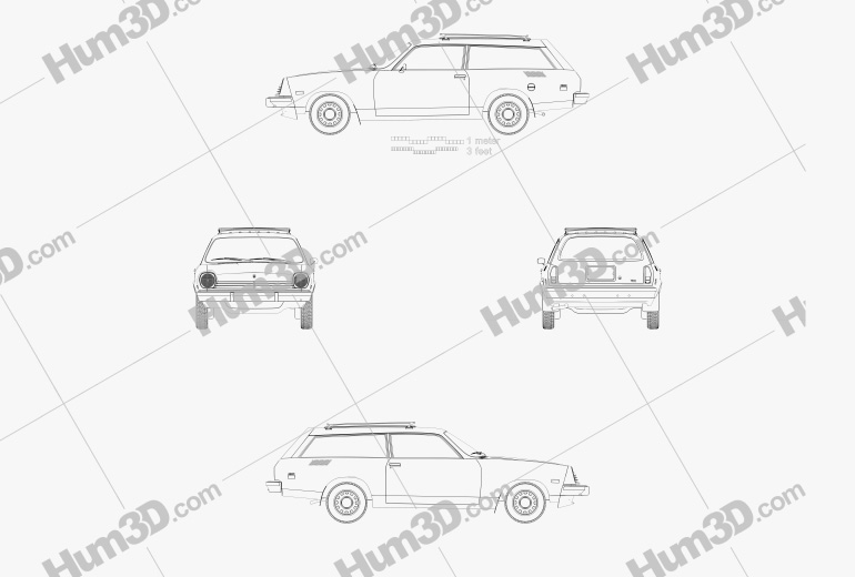 Chevrolet Vega Kammback wagon 1976 Blueprint - 3DModels.org