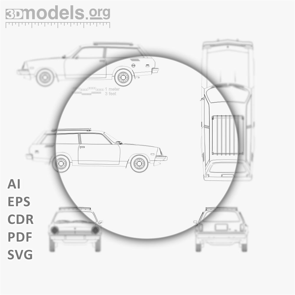 Chevrolet Vega Kammback wagon 1977 Blueprint Vector - 3DModels.org