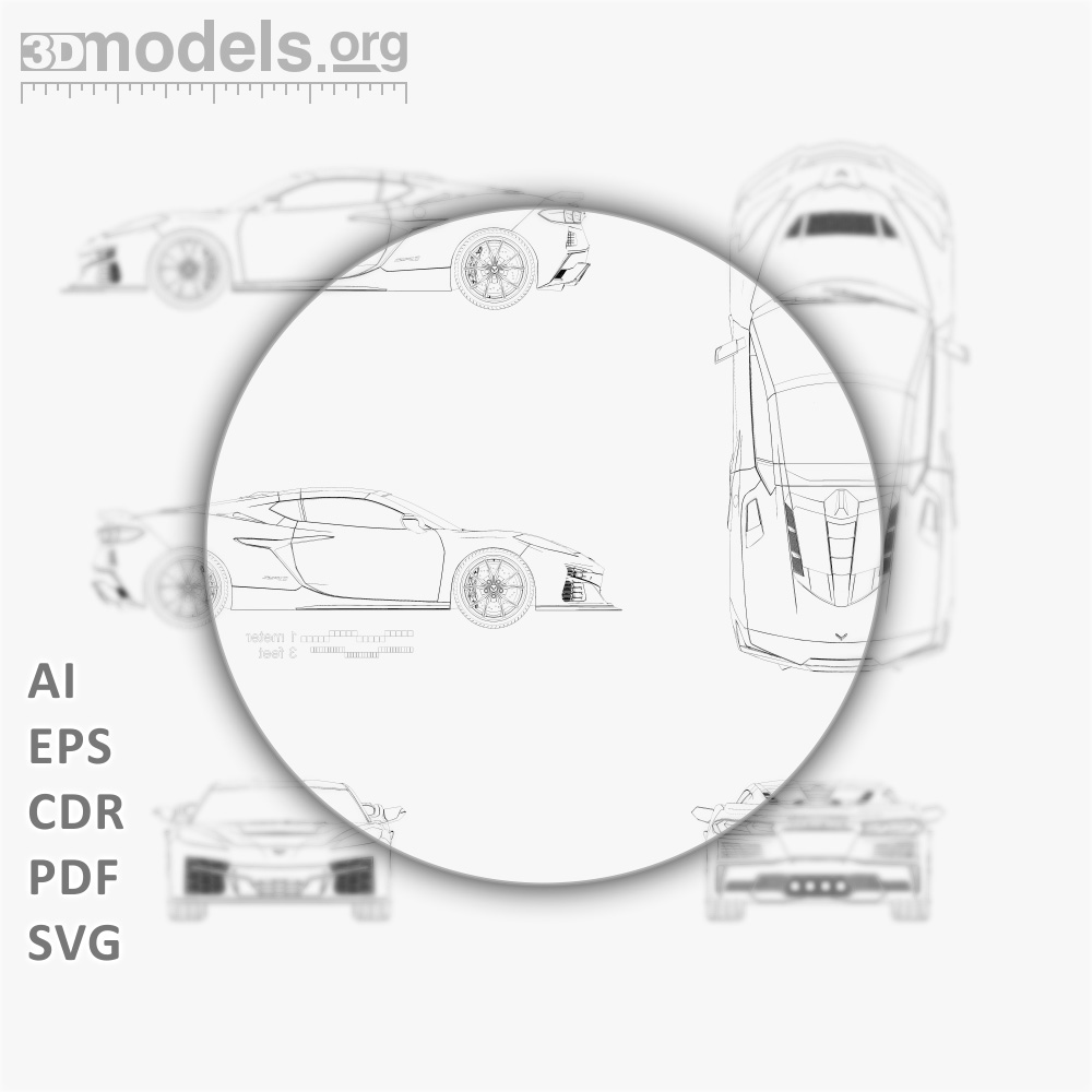 Chevrolet Corvette coupe ZR1X 2025 Vector Blueprint - 3DModels.org