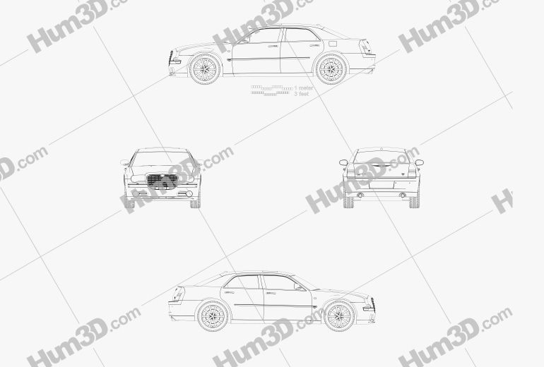 Chrysler 300C sedan 2010 Blueprint - 3DModels.org