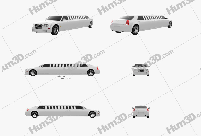 Chrysler 300C limousine 2010 Blueprint Template - 3DModels.org