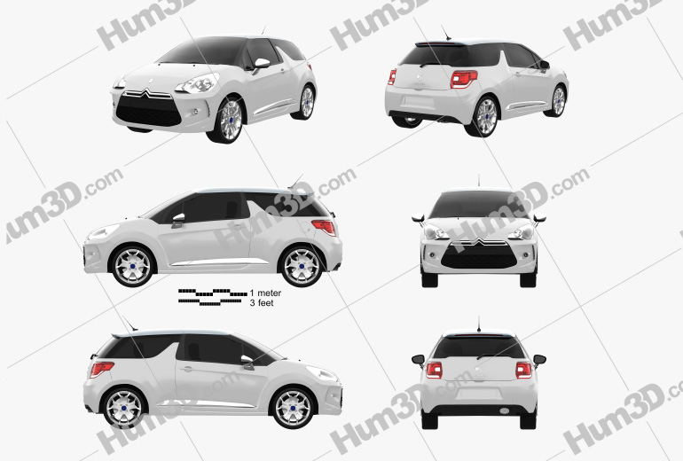 Citroen DS3 blueprints Download in PNG - 3DModels.org