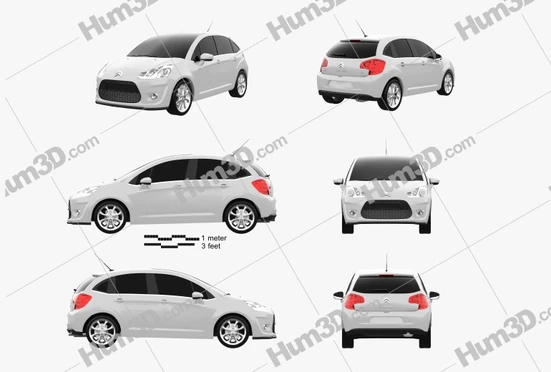 Citroen C3 blueprints Download in PNG - 3DModels.org