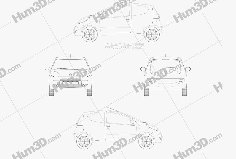 Citroen C1 blueprints Baixar em PNG - 3DModels.org