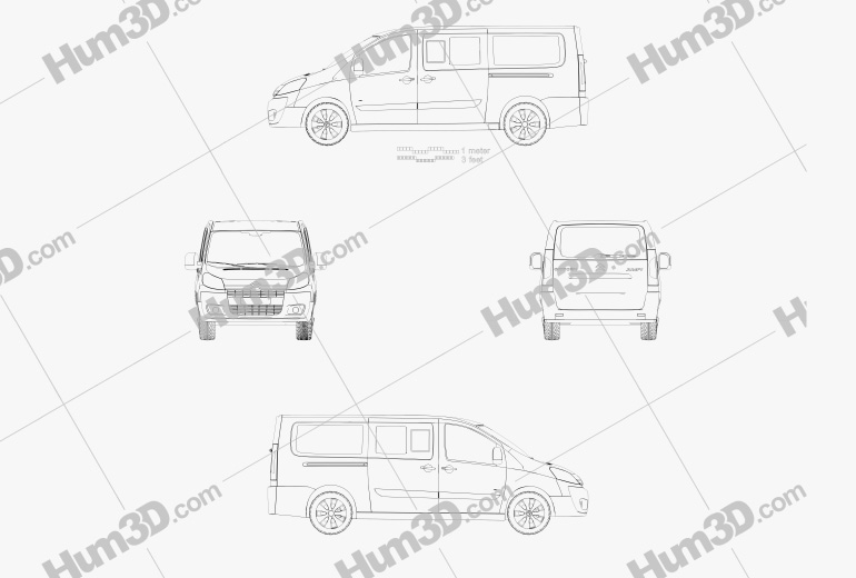 Citroen Jumpy Combi L2H1 2014 Blueprint - 3DModels.org