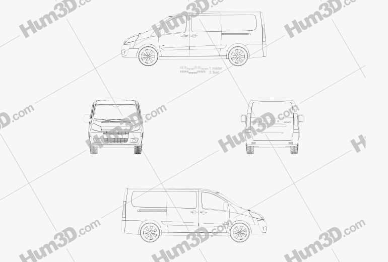 Citroen Jumpy Panel Van L2H1 2014 Blueprint - 3DModels.org