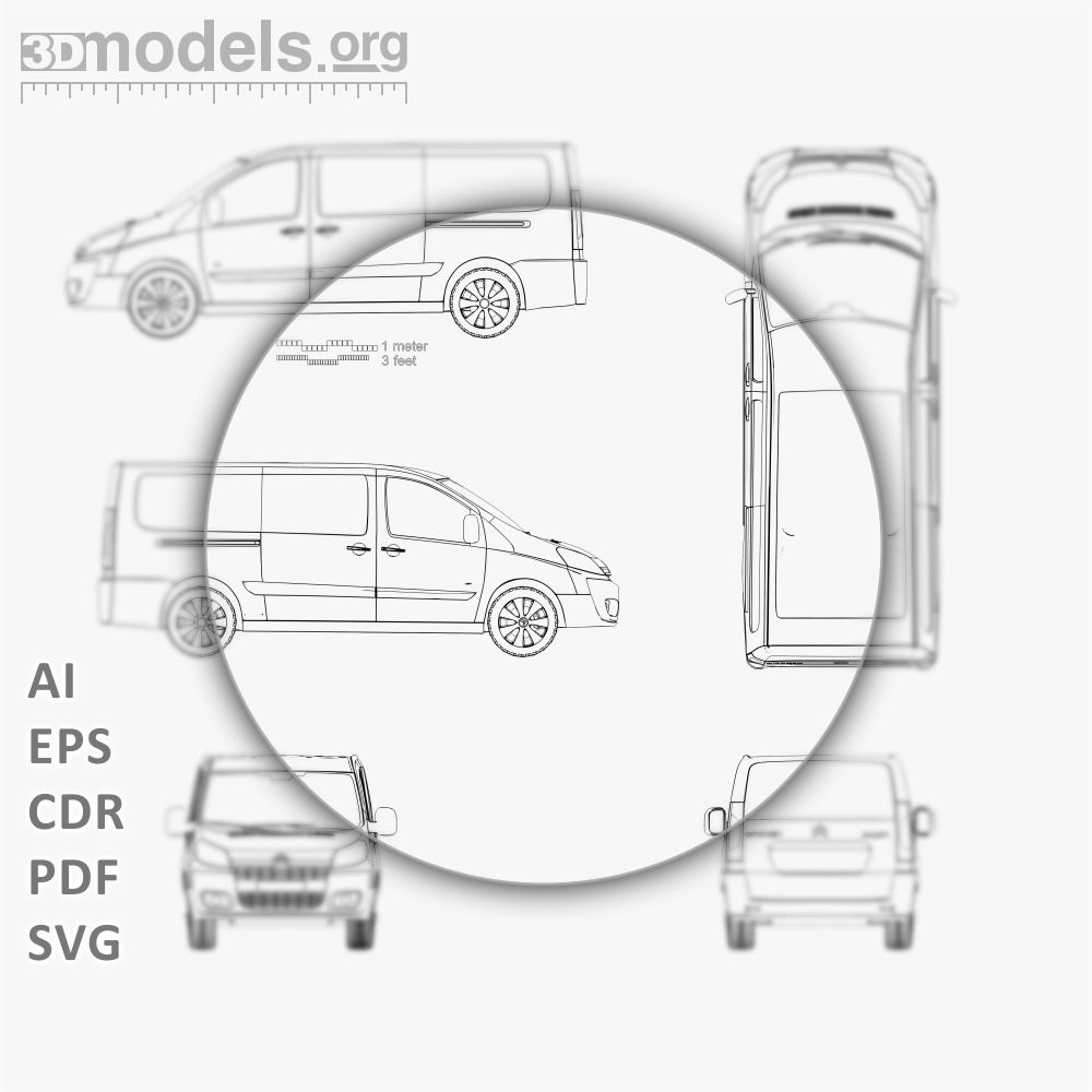 Citroen Jumpy Panel Van L2H1 2014 Vector Blueprint - 3DModels.org