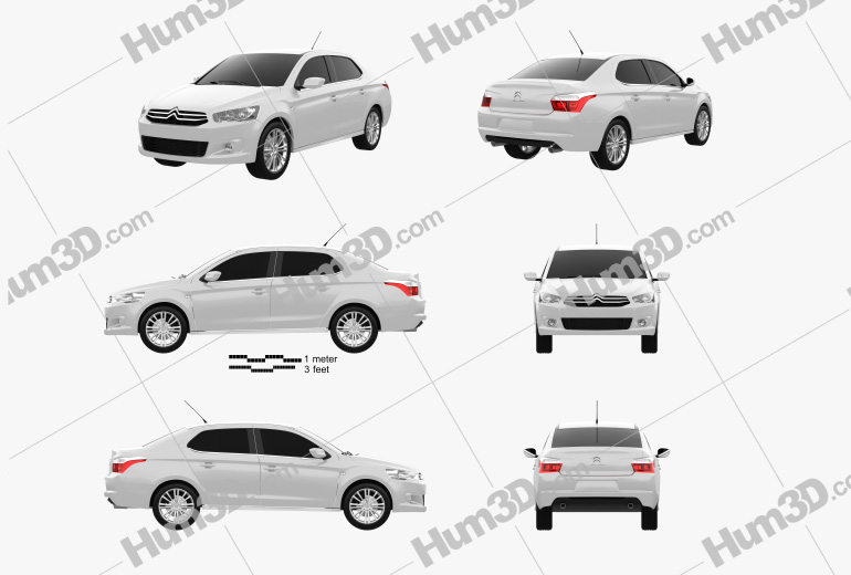 Citroen C-Elysee sedan 2016 Blueprint Template - 3DModels.org